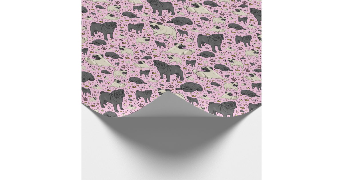 Pugs in Pink Wrapping Paper | Zazzle