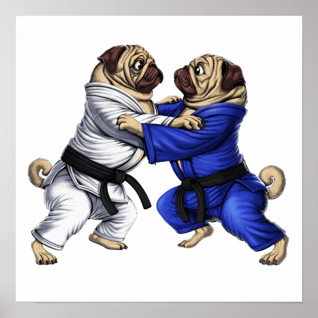Pugs Jiu-Jitsu Wrestlers Poster | Zazzle