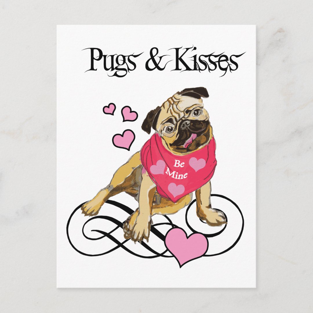 Pugs & Kisses Postcard | Zazzle