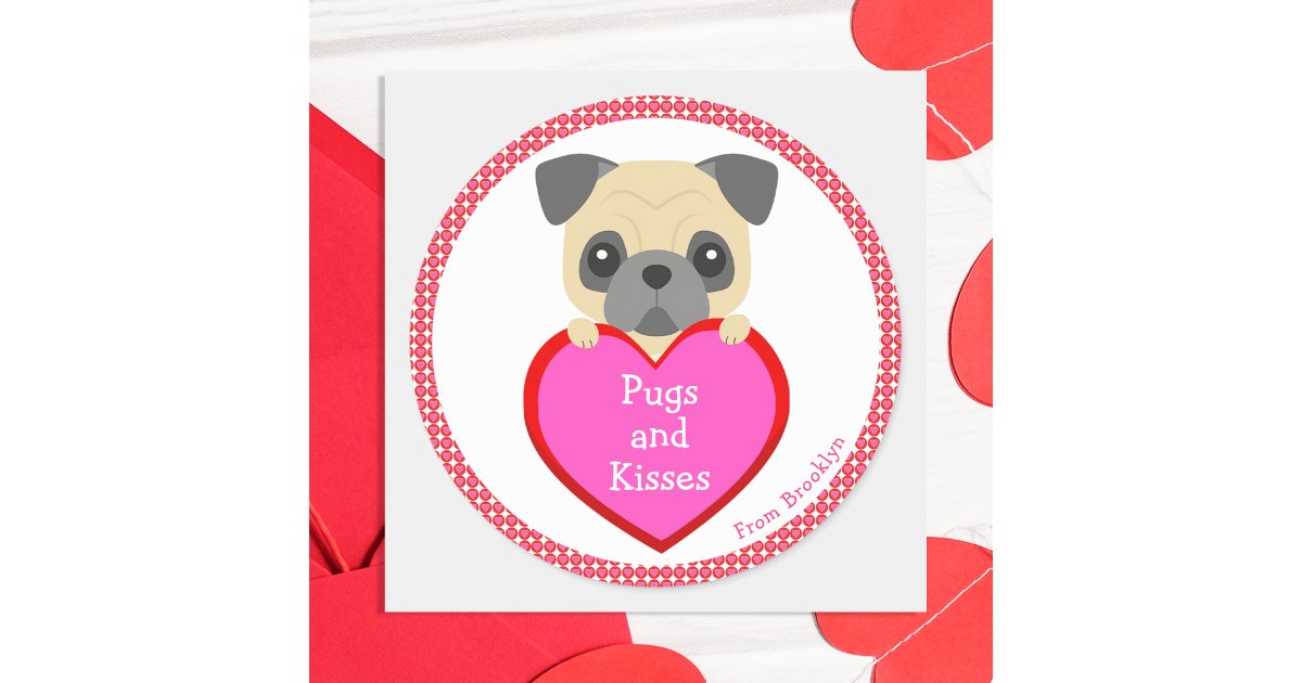 Pugs & Kisses Valentine's Day Classic Round Sticker | Zazzle