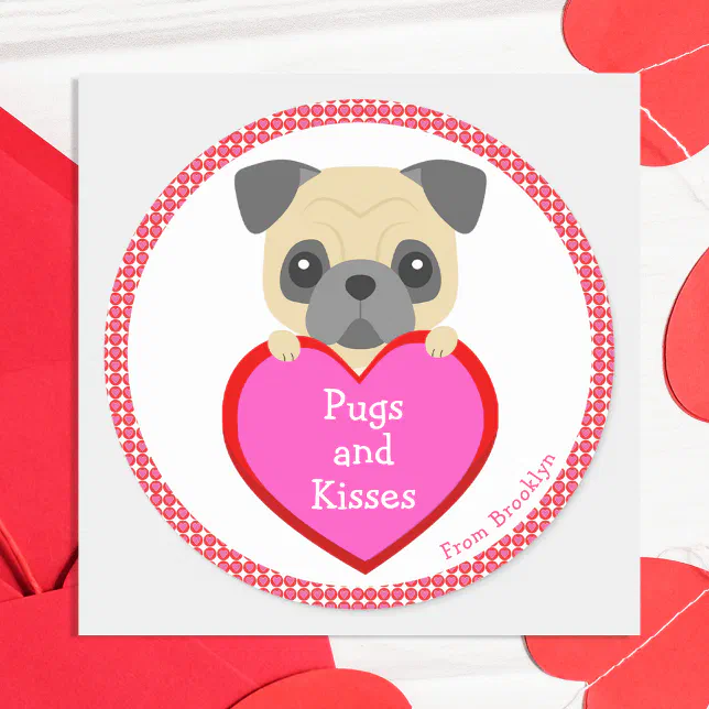 Pugs & Kisses Valentine's Day Classic Round Sticker | Zazzle