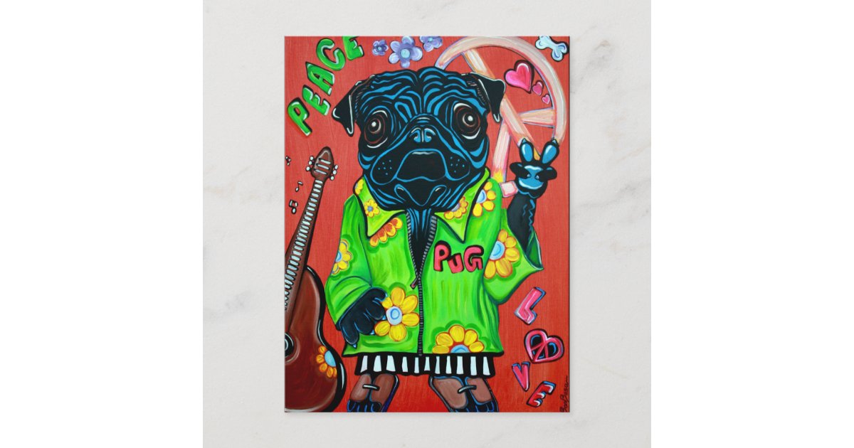 Pugs Love Peace Postcard | Zazzle