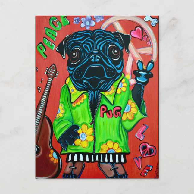 Pugs Love Peace Postcard | Zazzle