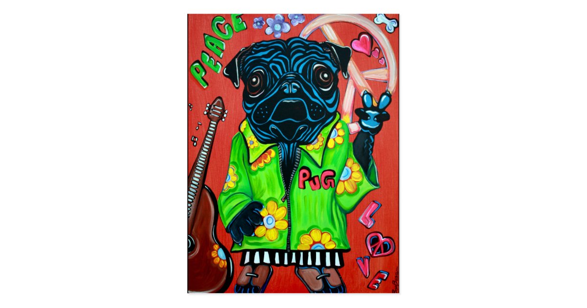 Pugs Love Peace Postcard | Zazzle.com