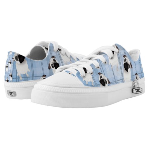 Pugs on Blue PLaid Low-Top Sneakers | Zazzle