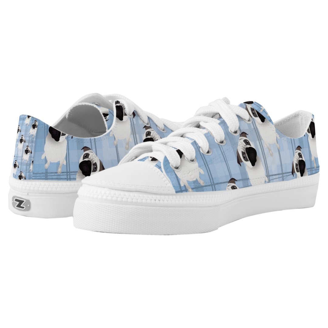 Pugs on Blue PLaid Low-Top Sneakers | Zazzle