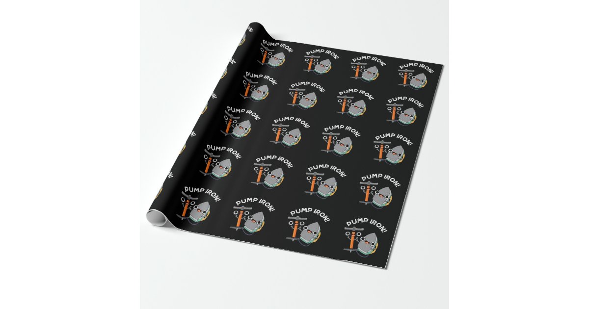 Pump Iron Funny Exercise Pun Dark BG Wrapping Paper | Zazzle