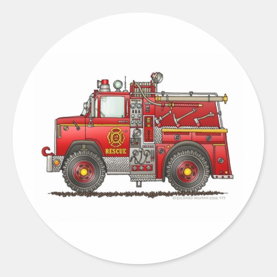 Pumper Rescue Fire Truck Firefighter Classic Round Sticker | Zazzle.com