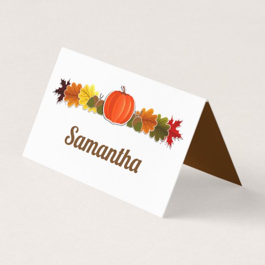 Pumpkin, acorns and fall leaves Thanksgiving Place Card | Zazzle.com