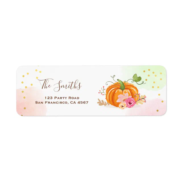 Pumpkin Address Labels Fall Autumn Gold Pink | Zazzle