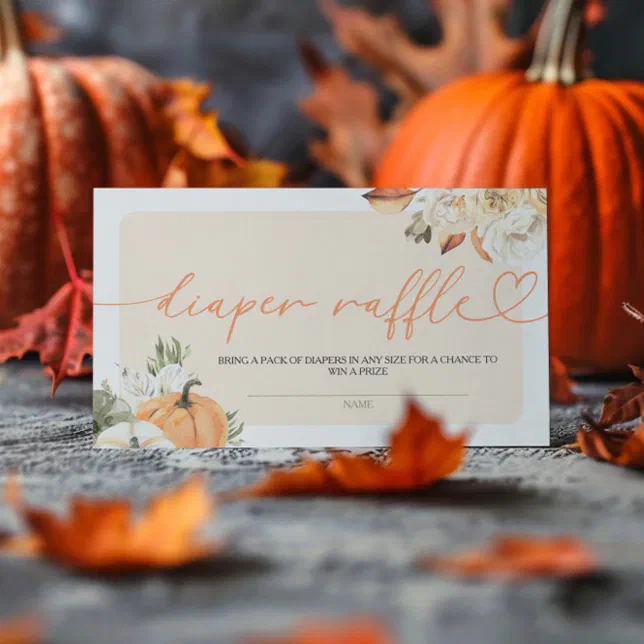 Pumpkin Autumn Baby Shower Diaper Raffle Enclosure Card | Zazzle