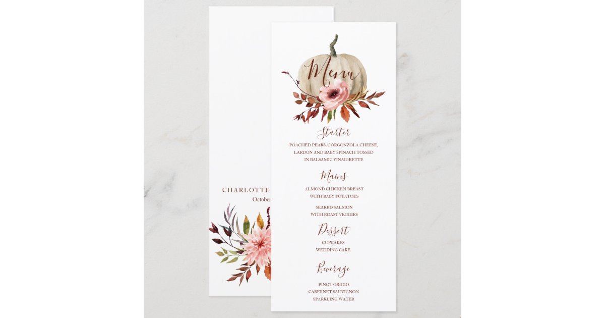 Pumpkin Autumn Dinner Menu template | Zazzle
