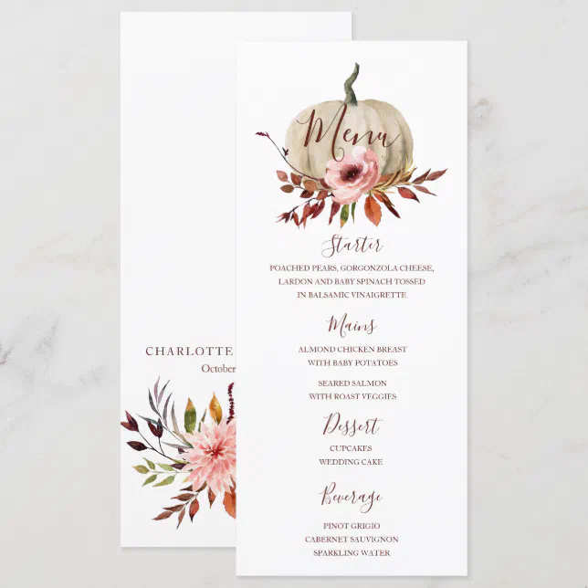 Pumpkin Autumn Dinner Menu template | Zazzle