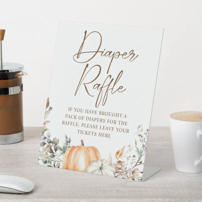 Pumpkin Autumn Fall Baby Shower Diaper Raffle Pedestal Sign | Zazzle