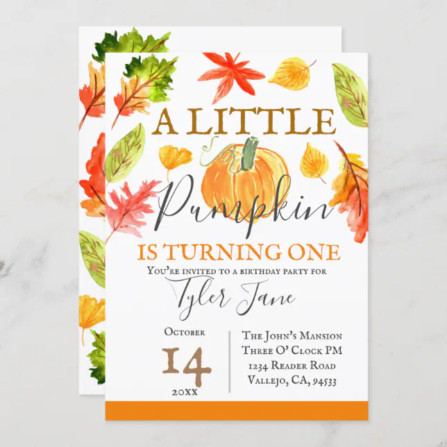 Pumpkin autumn fall kid birthday party invitation | Zazzle