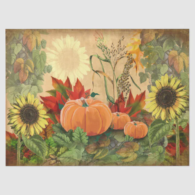 Pumpkin Autumn Fall Sunflower Tissue Paper | Zazzle