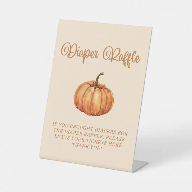 Pumpkin Baby Shower Diaper Raffle Pedestal Sign | Zazzle