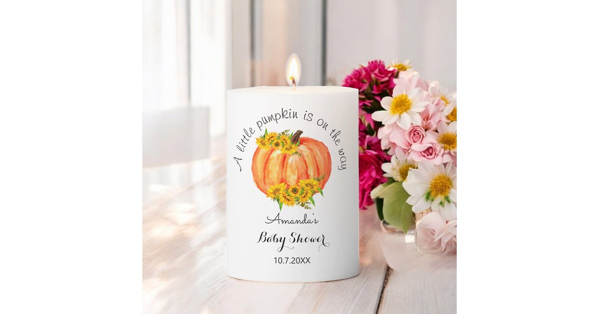 Pumpkin Baby Shower Fall Pillar Candle | Zazzle