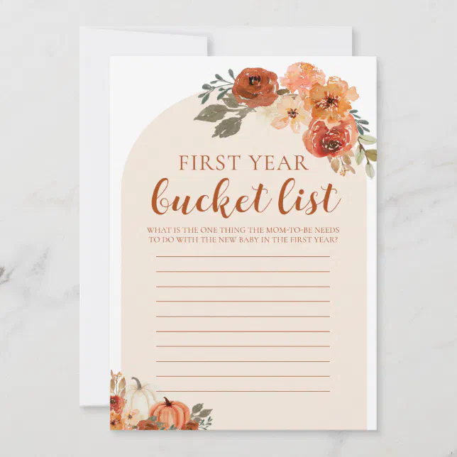 Pumpkin Baby Shower First Year Bucket List Game Invitation | Zazzle
