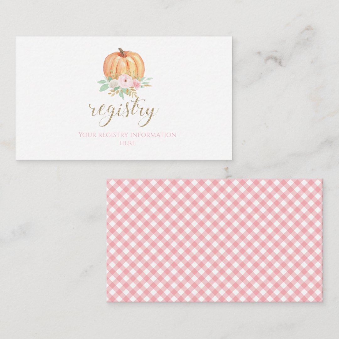 Pumpkin Baby Shower Floral Plaid gift registry Enc Enclosure Card | Zazzle