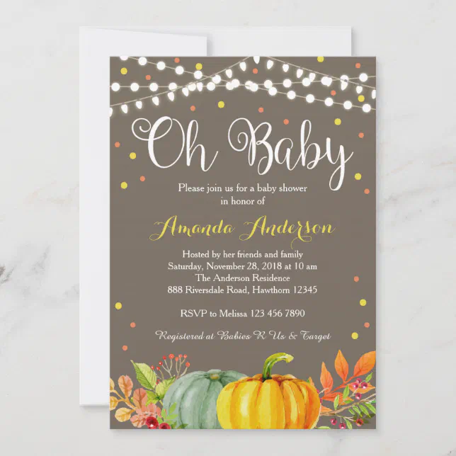 Pumpkin Baby Shower Invitation, Fall Baby Shower Invitation | Zazzle