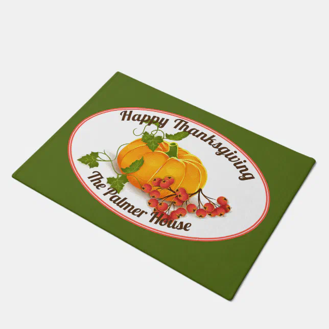 Pumpkin berries and leaves fall Happy Thanksgiving Doormat | Zazzle