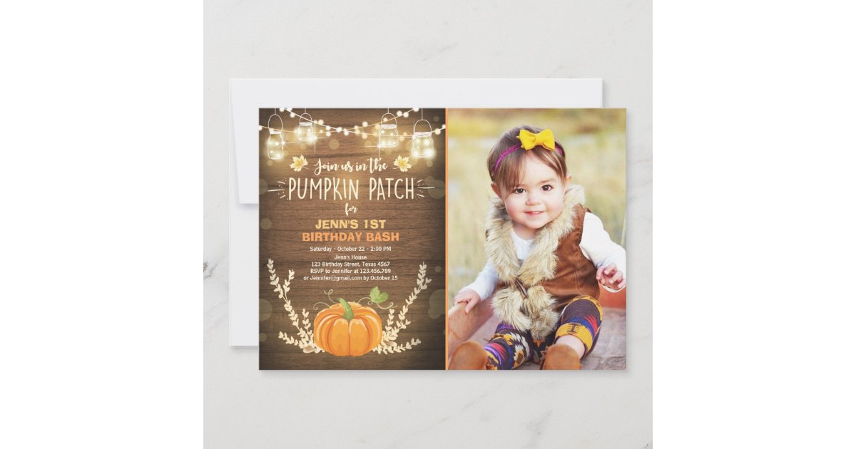 Pumpkin Birthday invitation patch Autumn fall | Zazzle