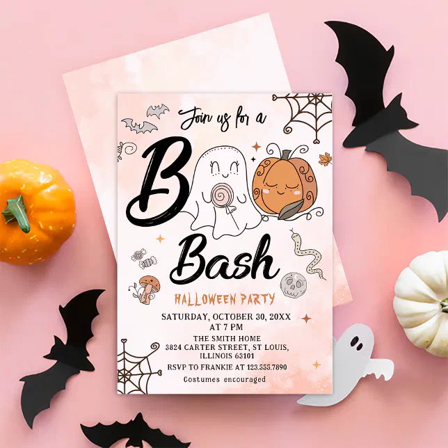 Pumpkin Boo Halloween Bash Party invitation | Zazzle