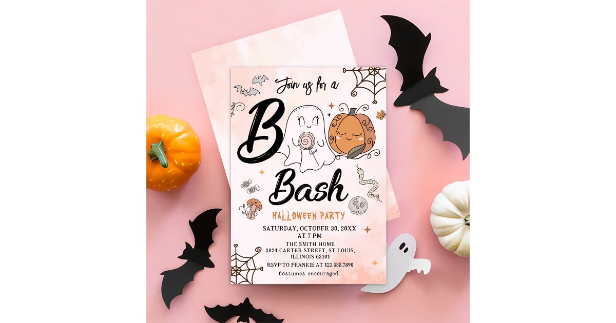 Pumpkin Boo Halloween Bash Party invitation | Zazzle