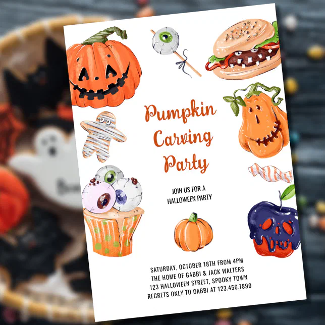 Pumpkin Carving and Halloween Food Party Invitation | Zazzle