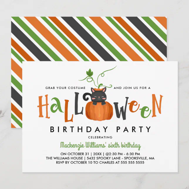 Pumpkin Cat - Halloween Birthday Party Invitation | Zazzle