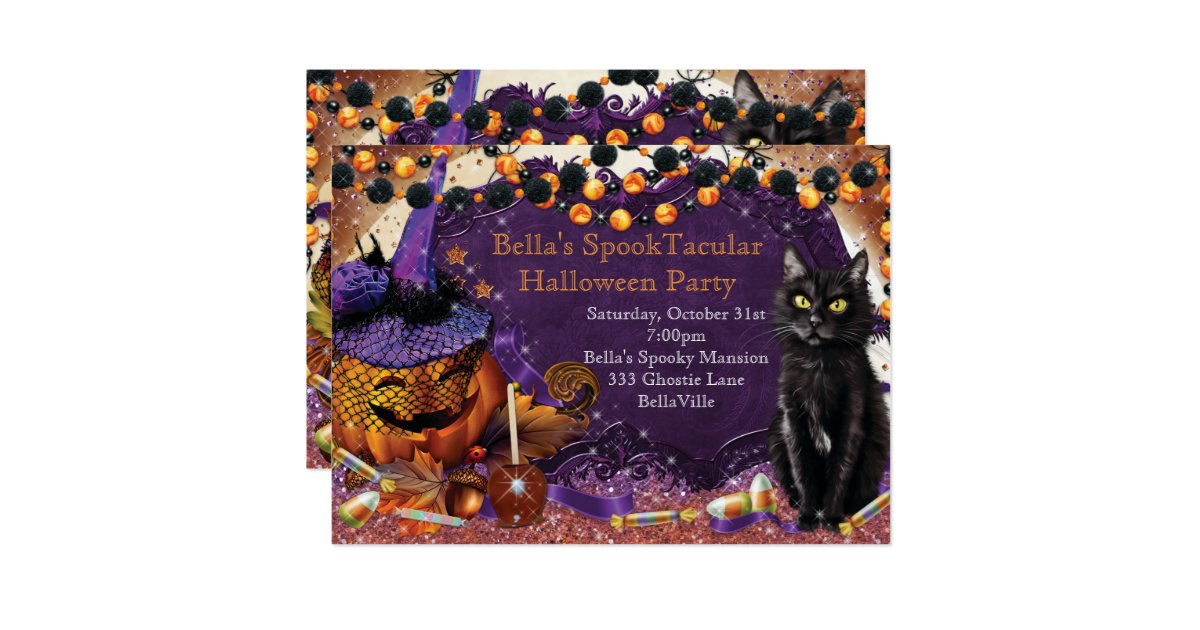 Pumpkin Cat Halloween Party Invitations | Zazzle.com