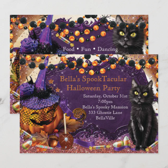 Pumpkin Cat Halloween Party Invitations | Zazzle