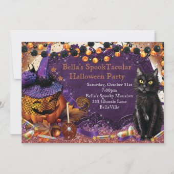 Pumpkin Cat Halloween Party Invitations | Zazzle