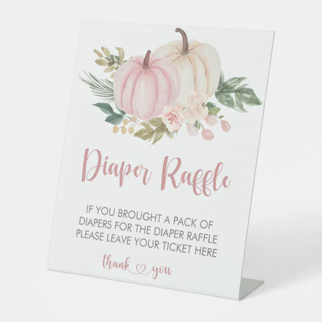 Pumpkin Diaper Raffle Baby Shower Pedestal Sign | Zazzle