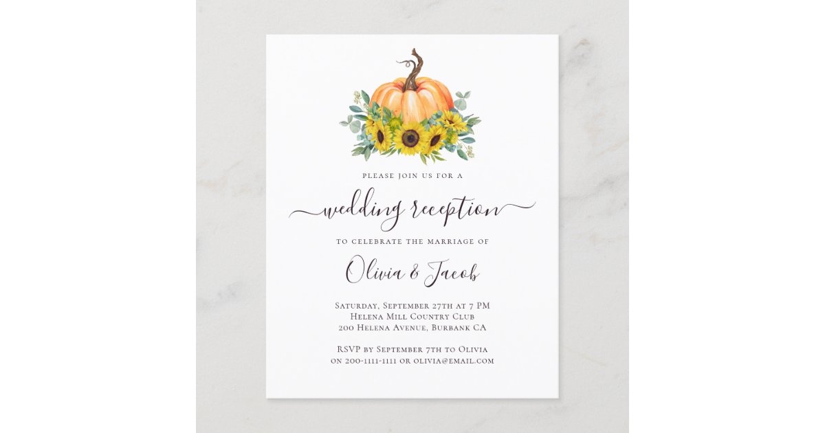 Pumpkin Eucalyptus Wedding Reception Invitation | Zazzle