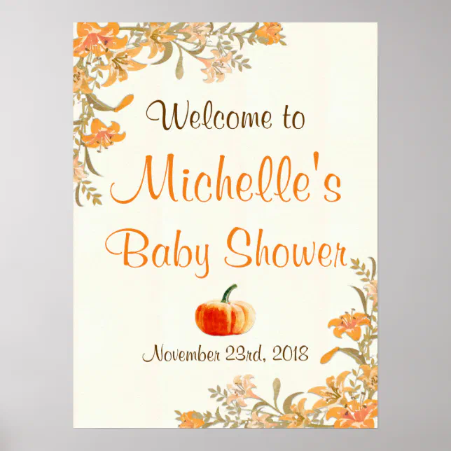 Pumpkin Fall Autumn Boho Baby Shower Welcome Sign | Zazzle