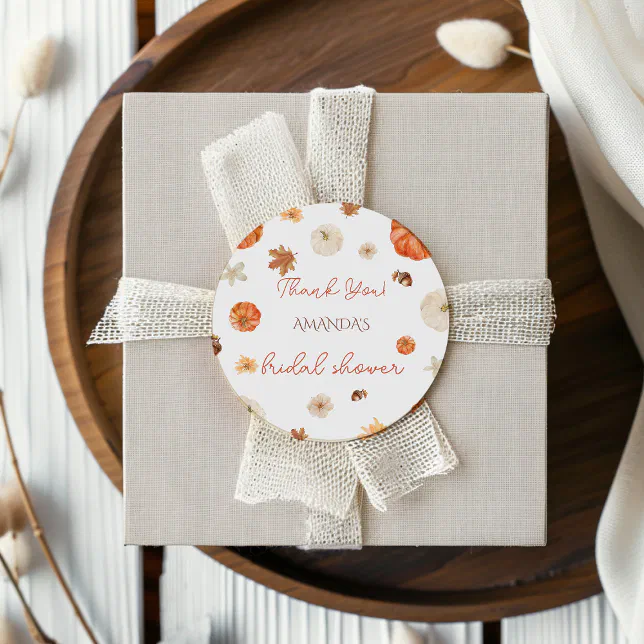 Pumpkin Fall Autumn Bridal Shower thank You Classic Round Sticker | Zazzle