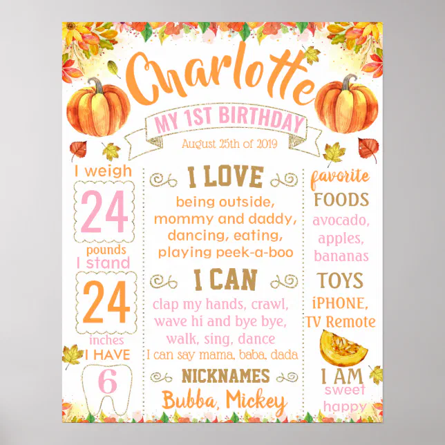 Pumpkin Fall Autumn Halloween Birthday sign | Zazzle