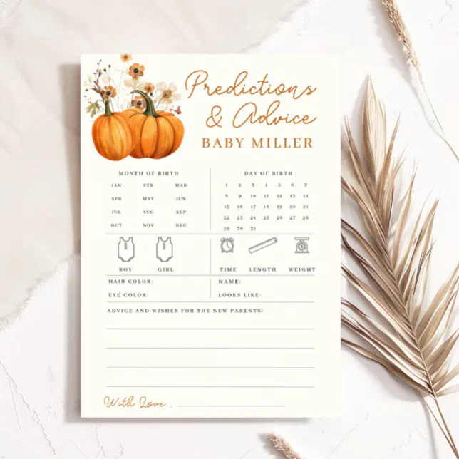 Pumpkin Fall Baby Predictions Advice Game Card | Zazzle