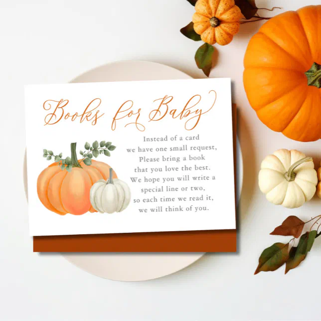 Pumpkin Fall Baby Shower Book Request Enclosure Card | Zazzle