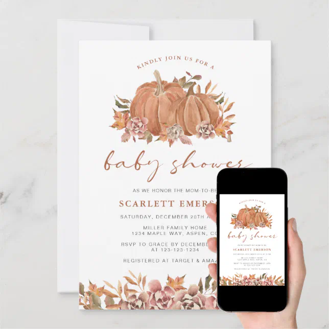 Pumpkin Fall Baby Shower Invitation | Zazzle