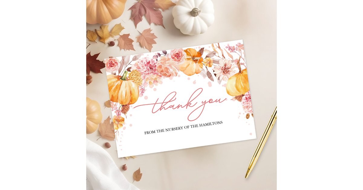 Pumpkin Fall Baby Shower Thank You Card | Zazzle