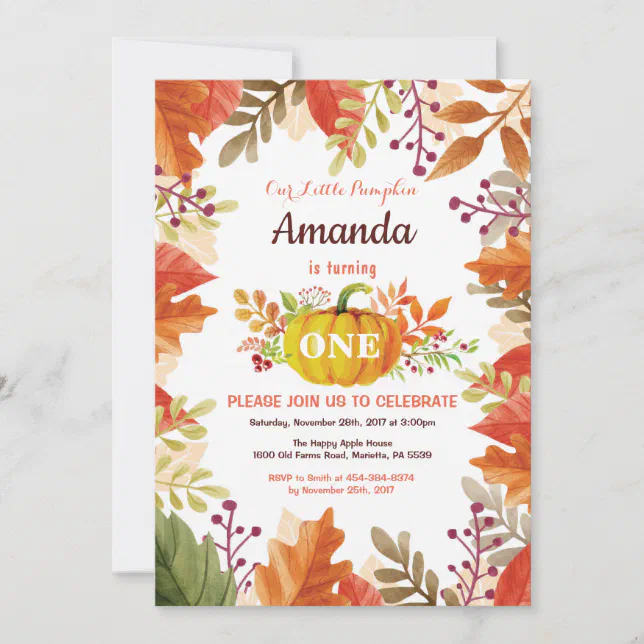 Pumpkin Fall Birthday Invitation | Zazzle