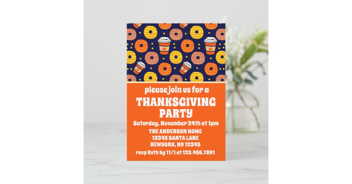 Pumpkin Fall Donuts & Coffee Thanksgiving Blue Invitation | Zazzle