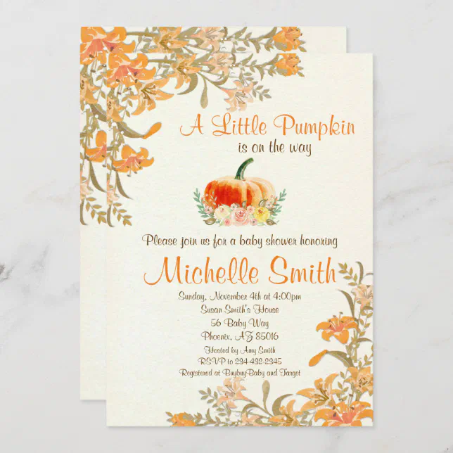 Pumpkin Fall Floral Rustic Baby Shower invitation | Zazzle