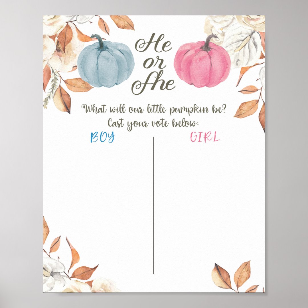 Pumpkin Fall Gender Reveal Voting Board Poster | Zazzle