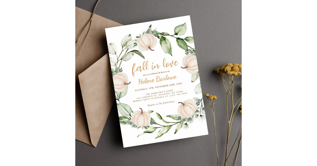 Pumpkin Fall Greenery Bridal Shower Invitation | Zazzle