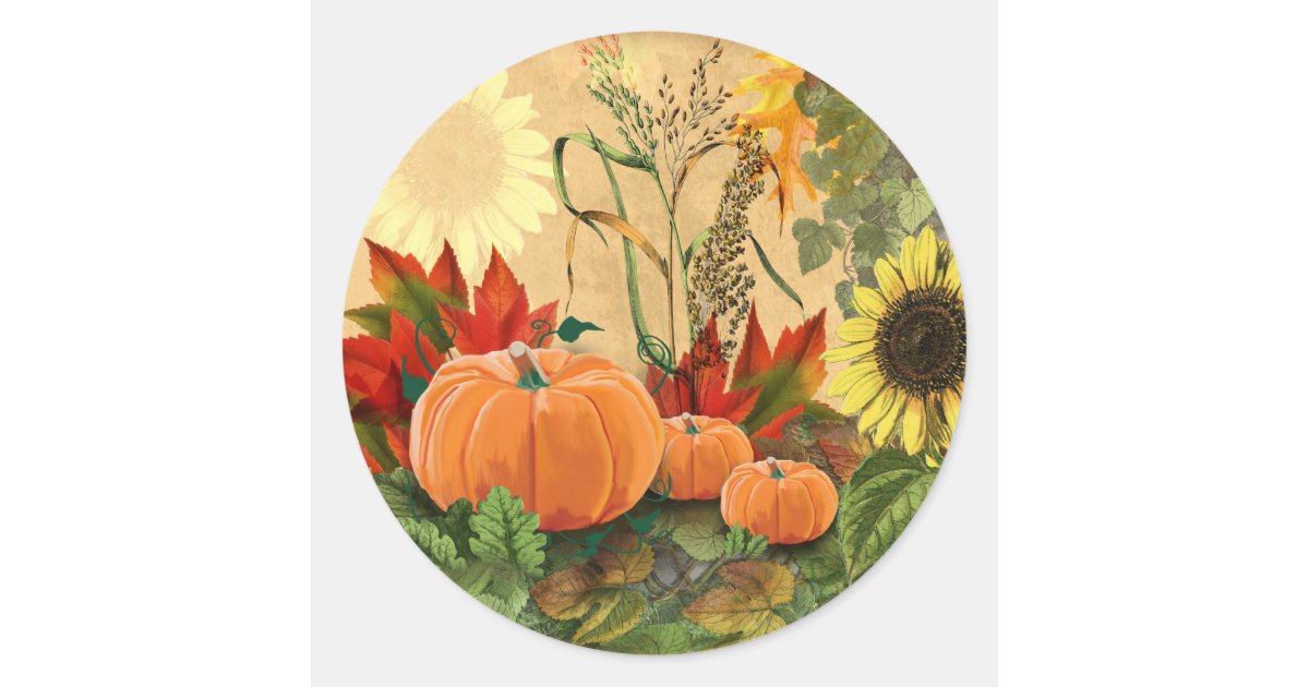 Pumpkin Fall Harvest Classic Round Sticker | Zazzle