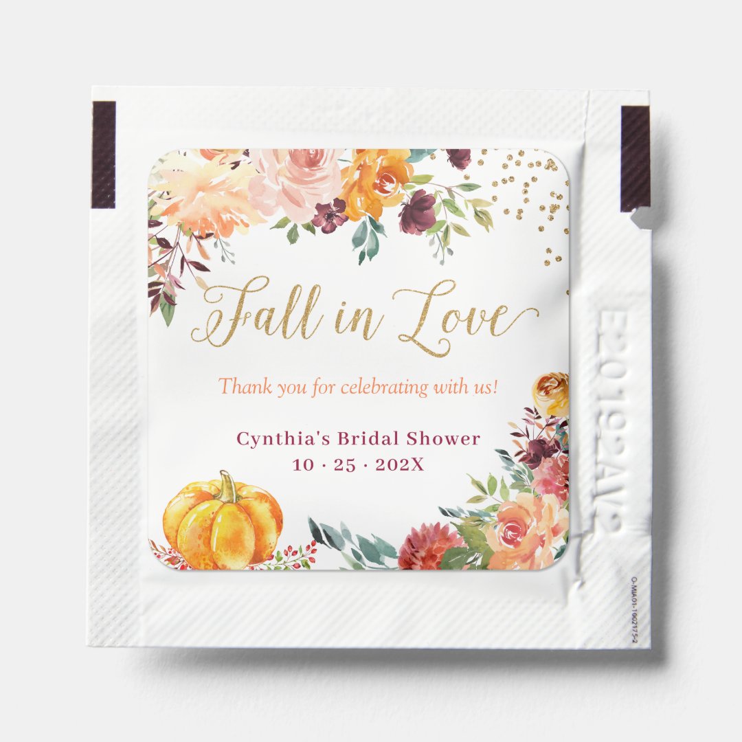 Pumpkin Fall in Love Fall Floral Bridal Shower Hand Sanitizer Packet ...
